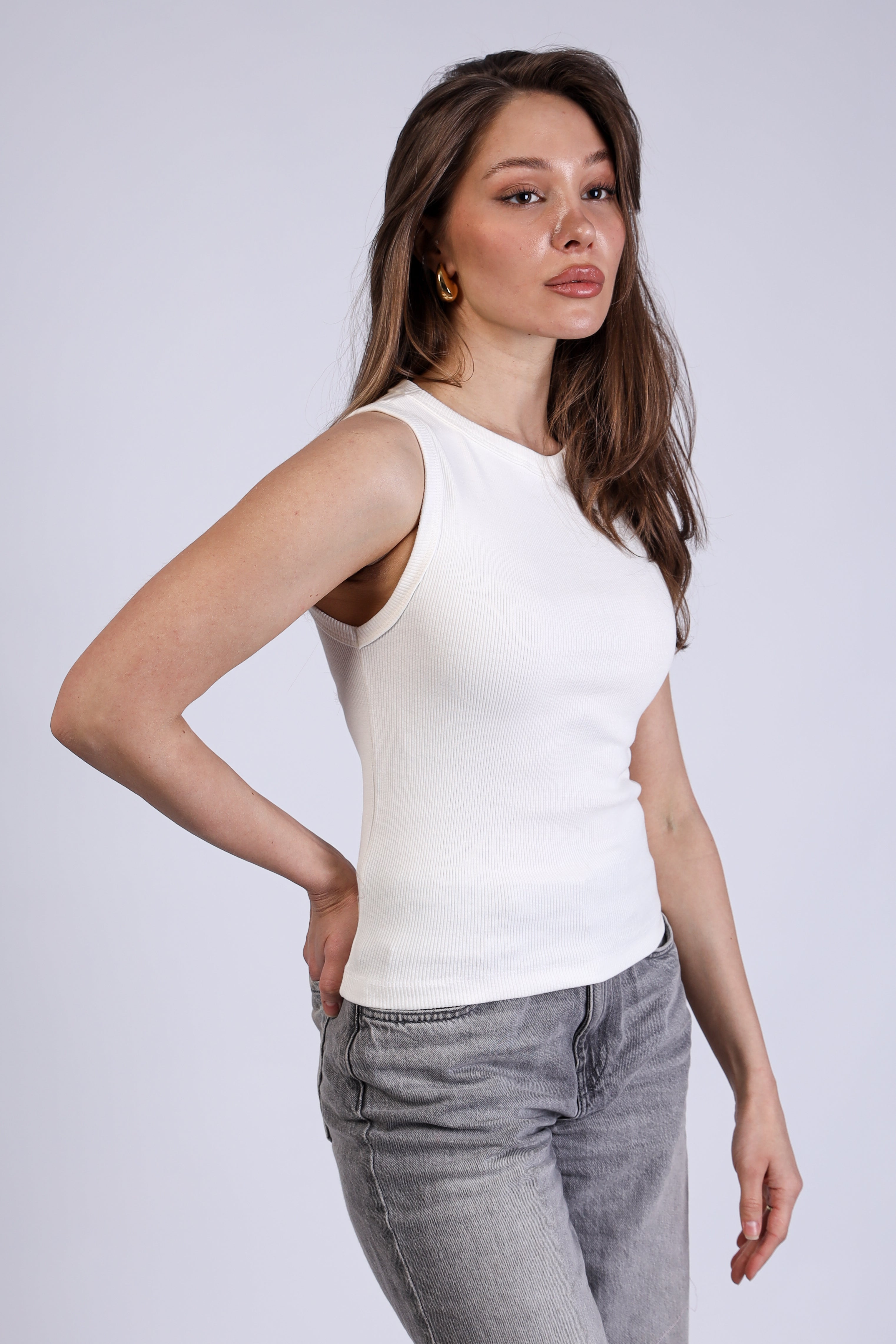 Crew Neck White Tank Top